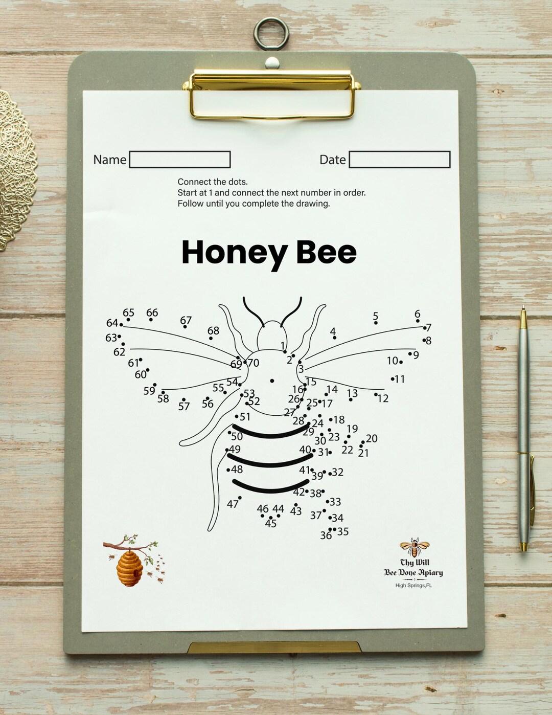 Dot to Dot Honey Bee Math Printable Art for Elementary School, Connect ...