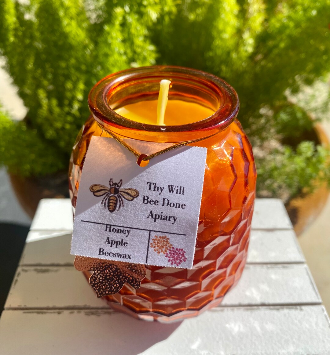 Honeycomb Glass Beeswax Candle, Vintage Orange Glass Candle, Aesthetic ...