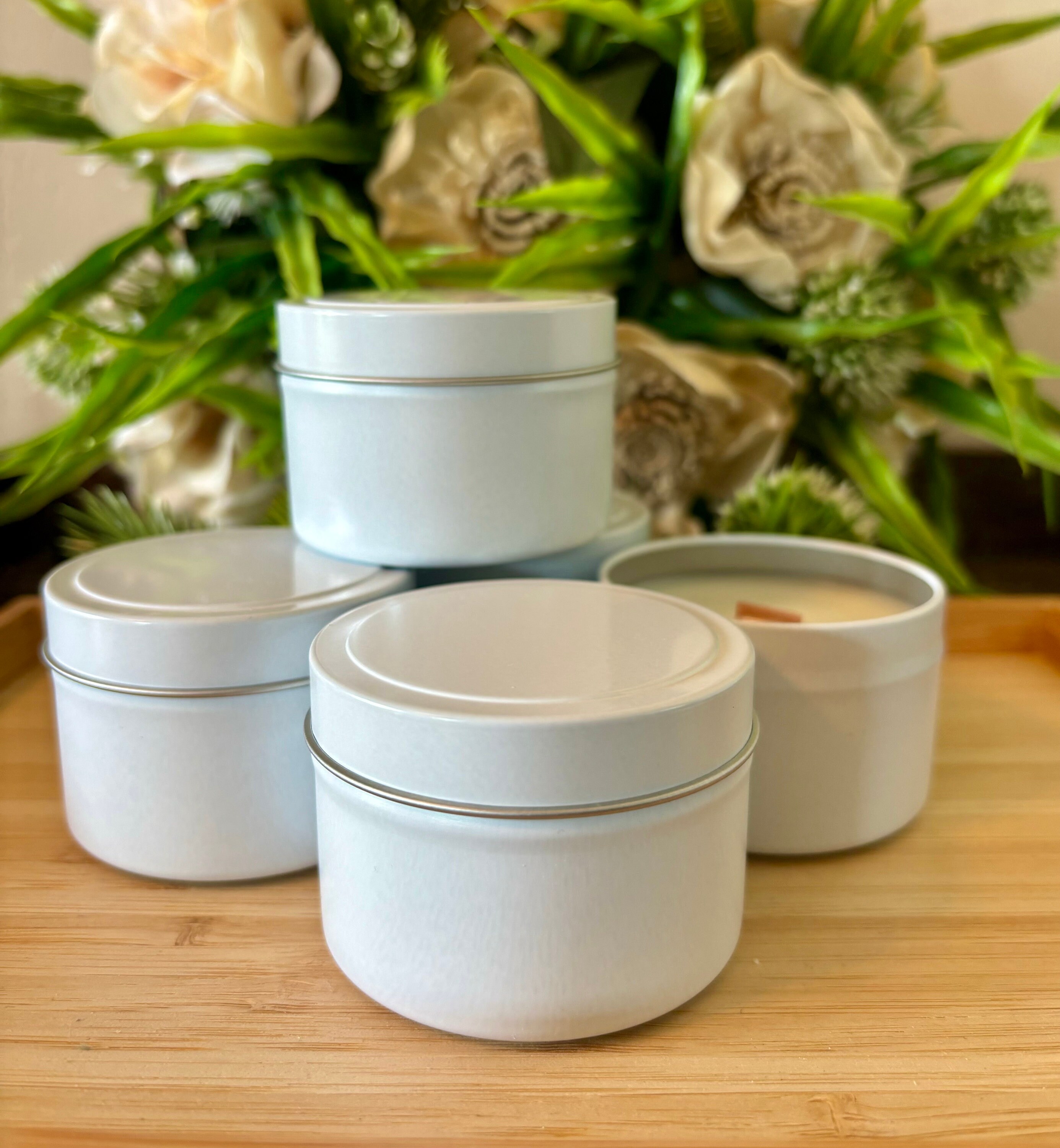 SALE White 4oz Candles, Private Label Mini White Tin Soy Candles ...