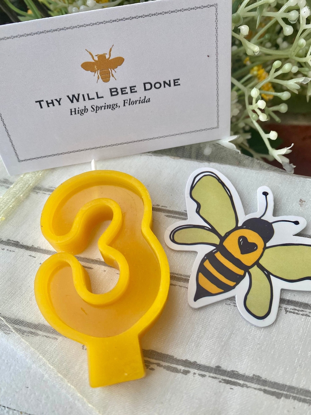 Number 3 Candle, 3rd Birthday Cake Topper Number Candle, Beeswax ...