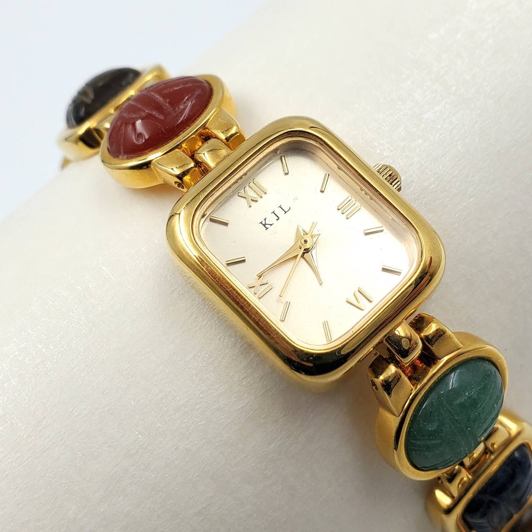 Vintage Kenneth Jay Lane Scarab Watch With Aventurine Lapis - Etsy