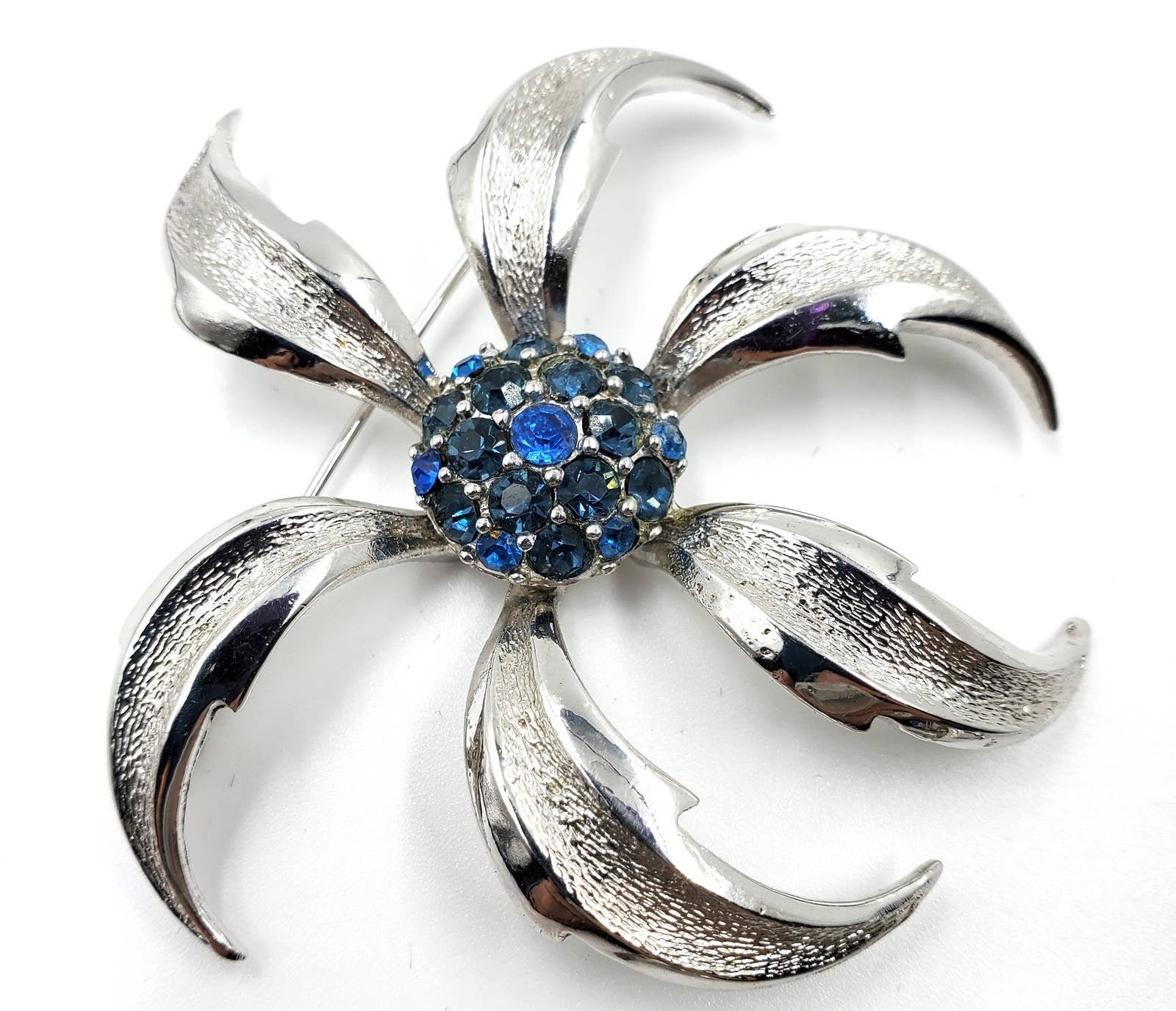 Vintage Marcel Boucher Blue Crystal Starburst Floral Brooch & Earrings ...