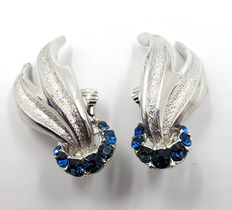 Vintage Marcel Boucher Blue Crystal Starburst Floral Brooch & Earrings ...