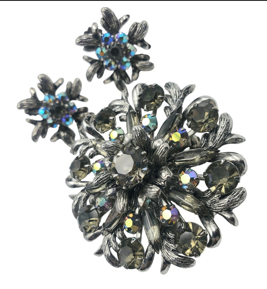 Vintage Selini Tiered Rhinestone & A.B Brooch and Earrings Set ...