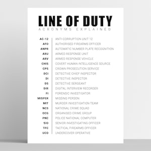 Line of Duty Acronyms Line of Duty Print Poster - Etsy UK