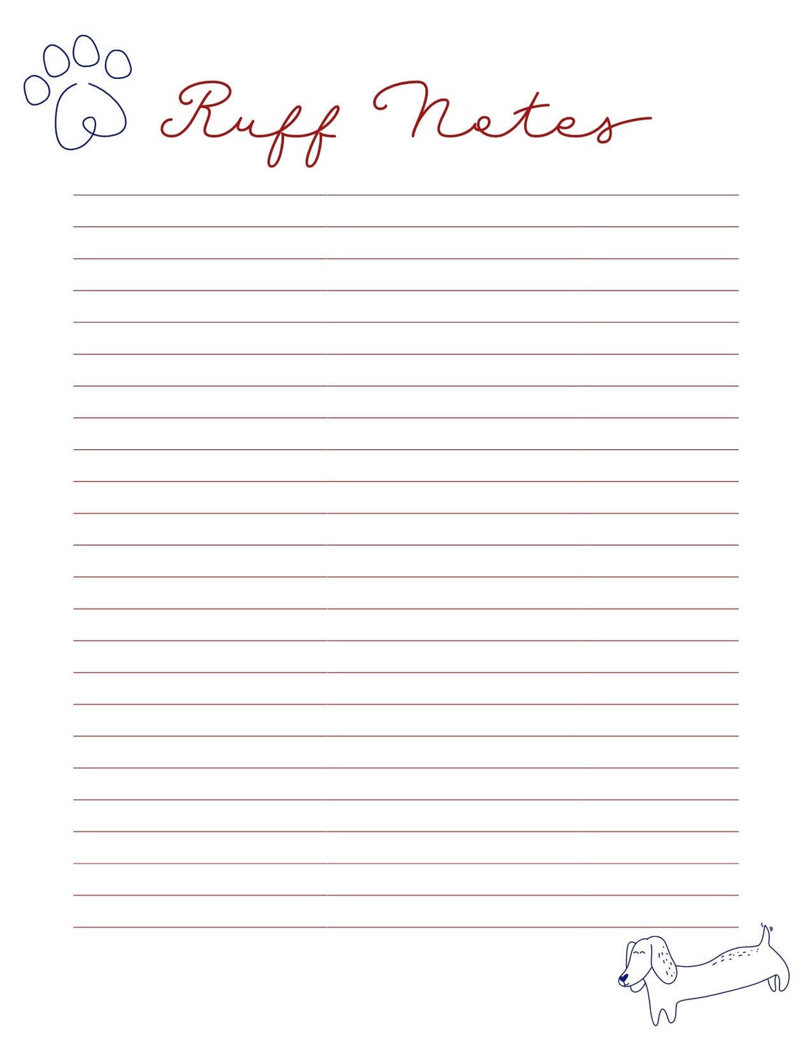Ruff Notes Stationary Paper, Printable Letter and A4 PDF Sizes - Etsy