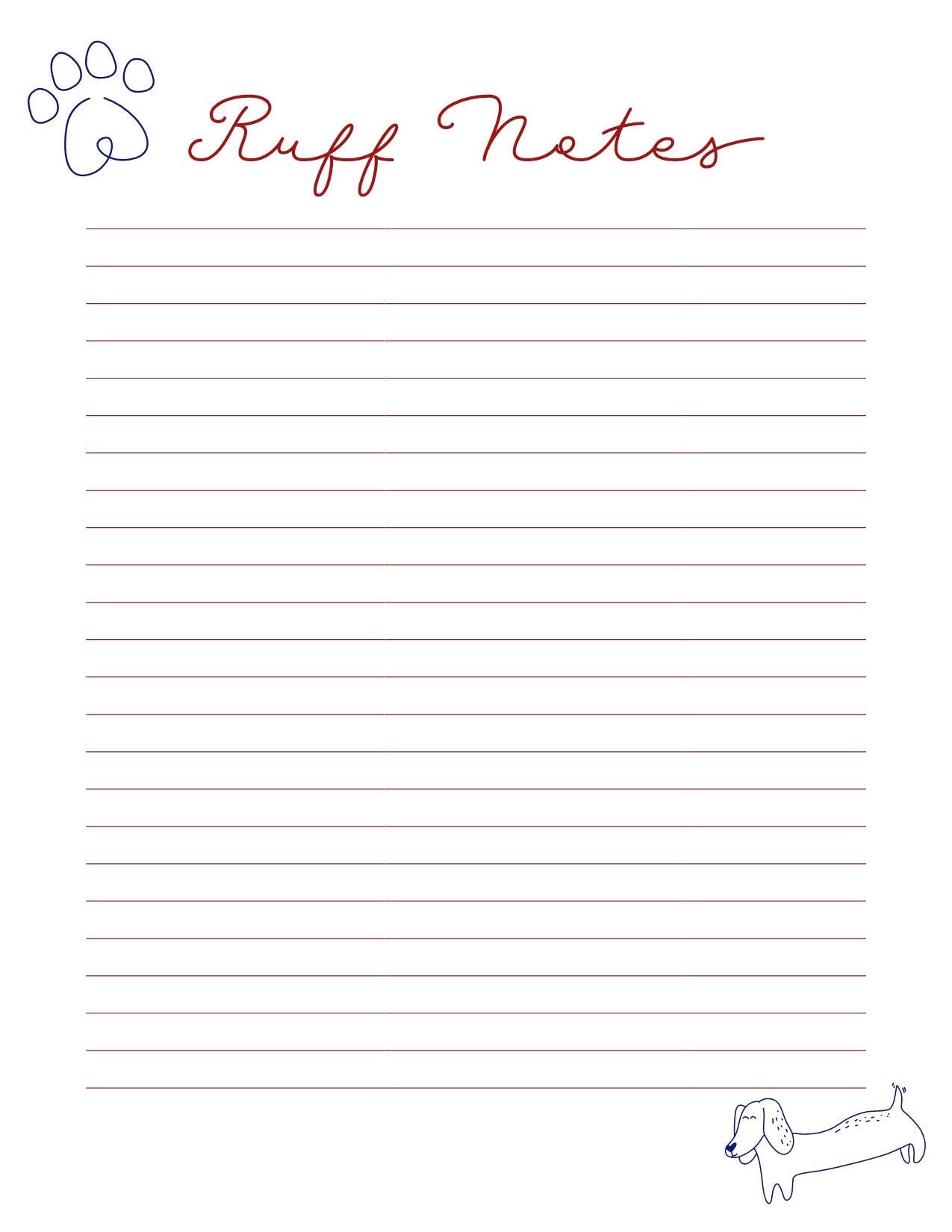 Ruff Notes Stationary Paper, Printable Letter and A4 PDF Sizes - Etsy