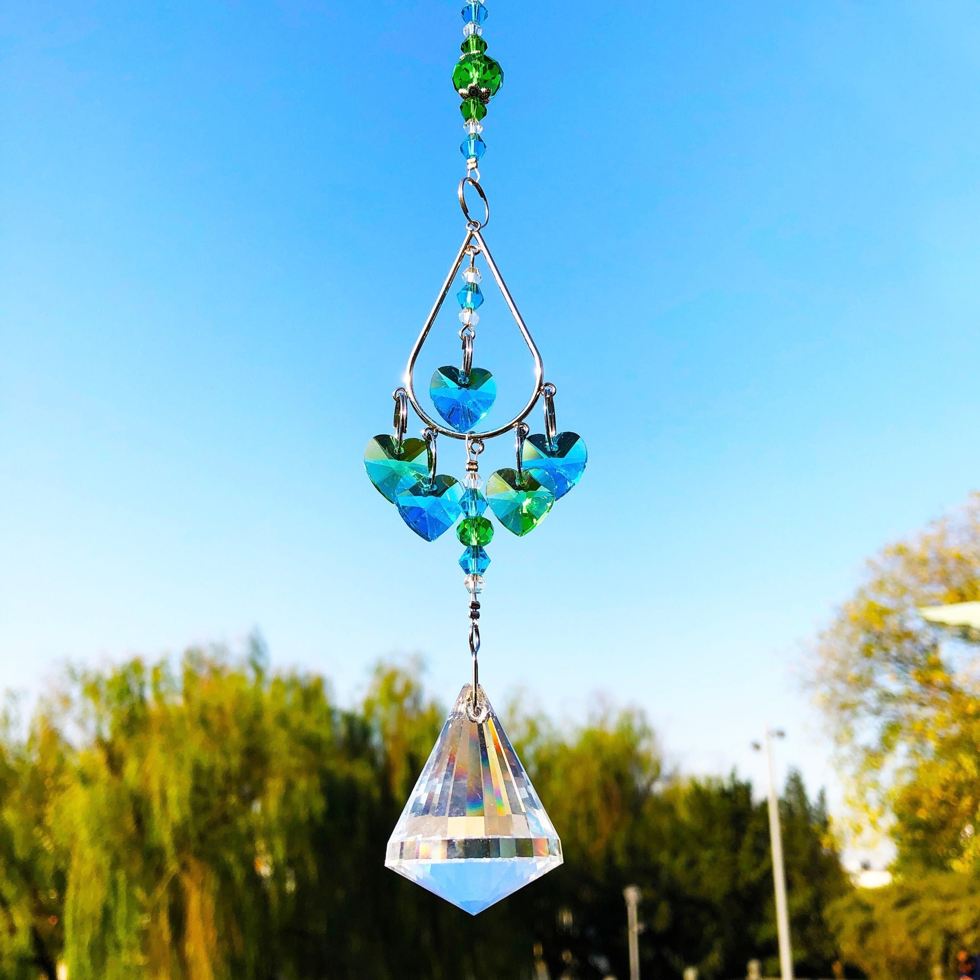 Sun Catcher Diamond Bell Crystals Hanging Heart Beads Rainbow Maker ...