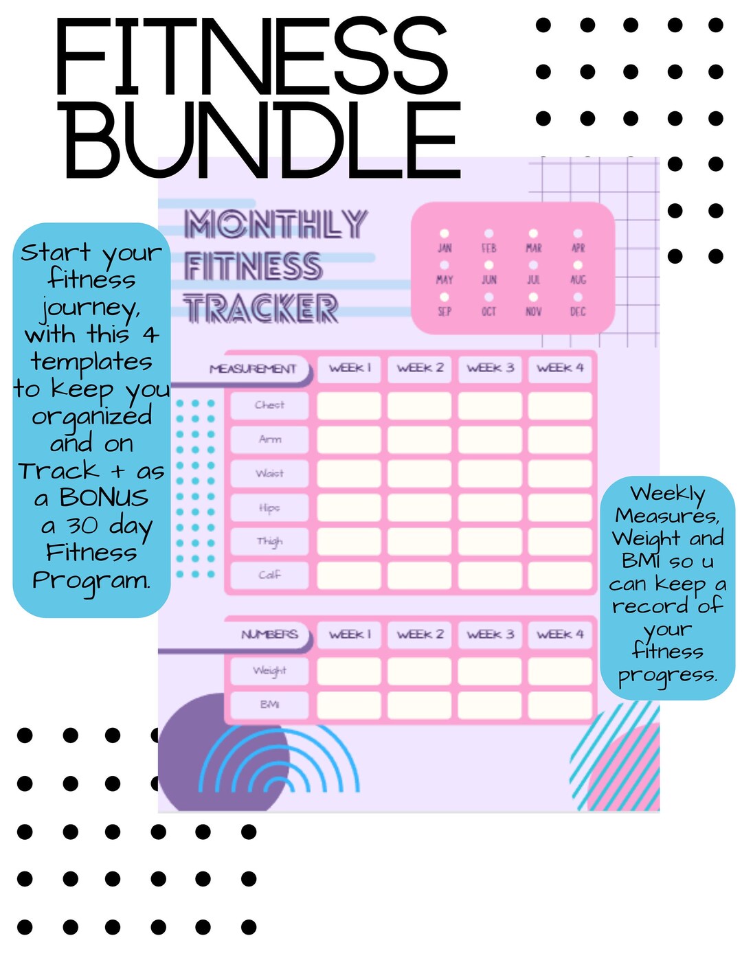 Fitness Planner, Weight Loss Tracker, BUNDLE, Workout Planner Fitness ...