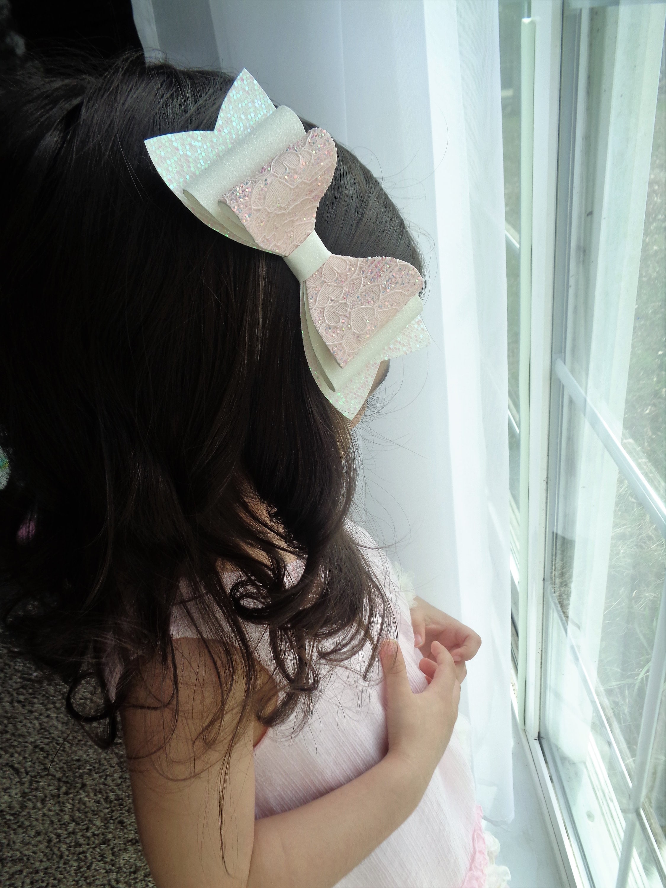 Soft Pink Lace Hair Bow, Peach Pink Bow - Etsy