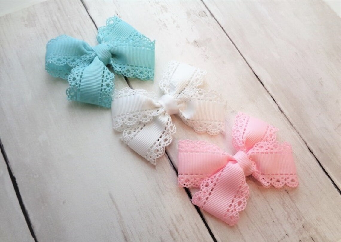 Lace Ribbon Hair Bow, Pretty Pastel Color Bows, Pigtail Bows - Etsy