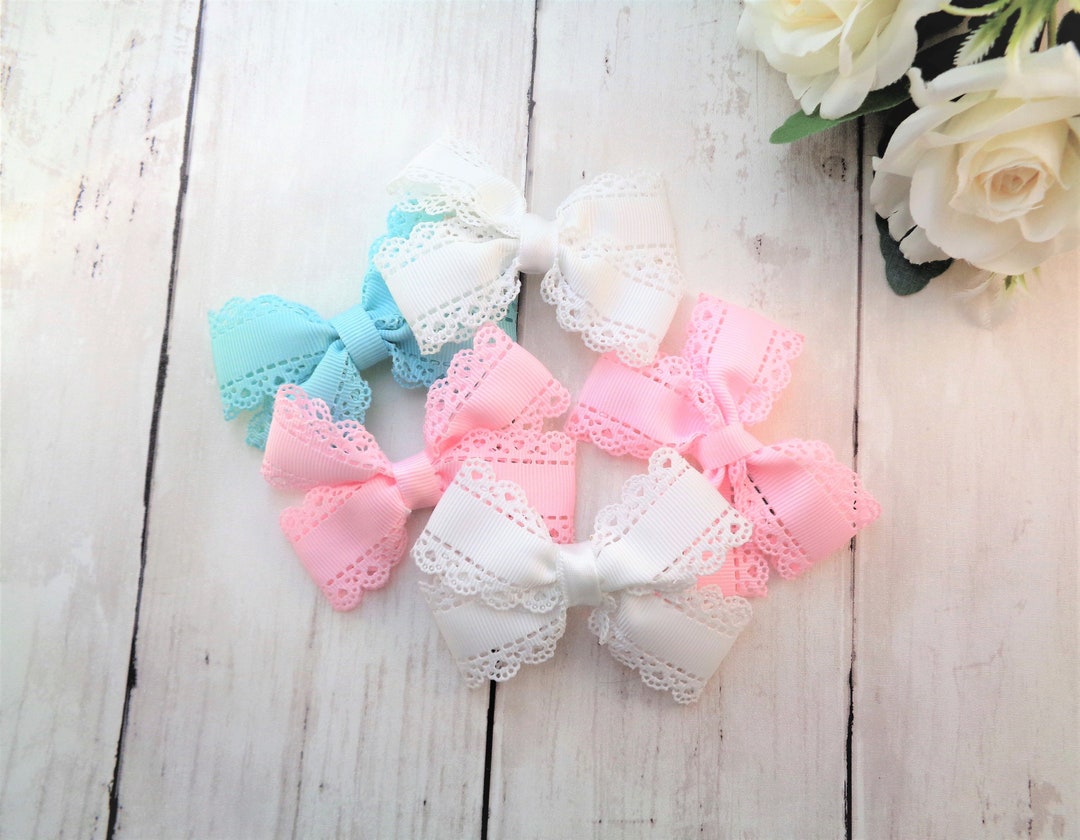 Lace Ribbon Hair Bow, Pretty Pastel Color Bows, Pigtail Bows - Etsy