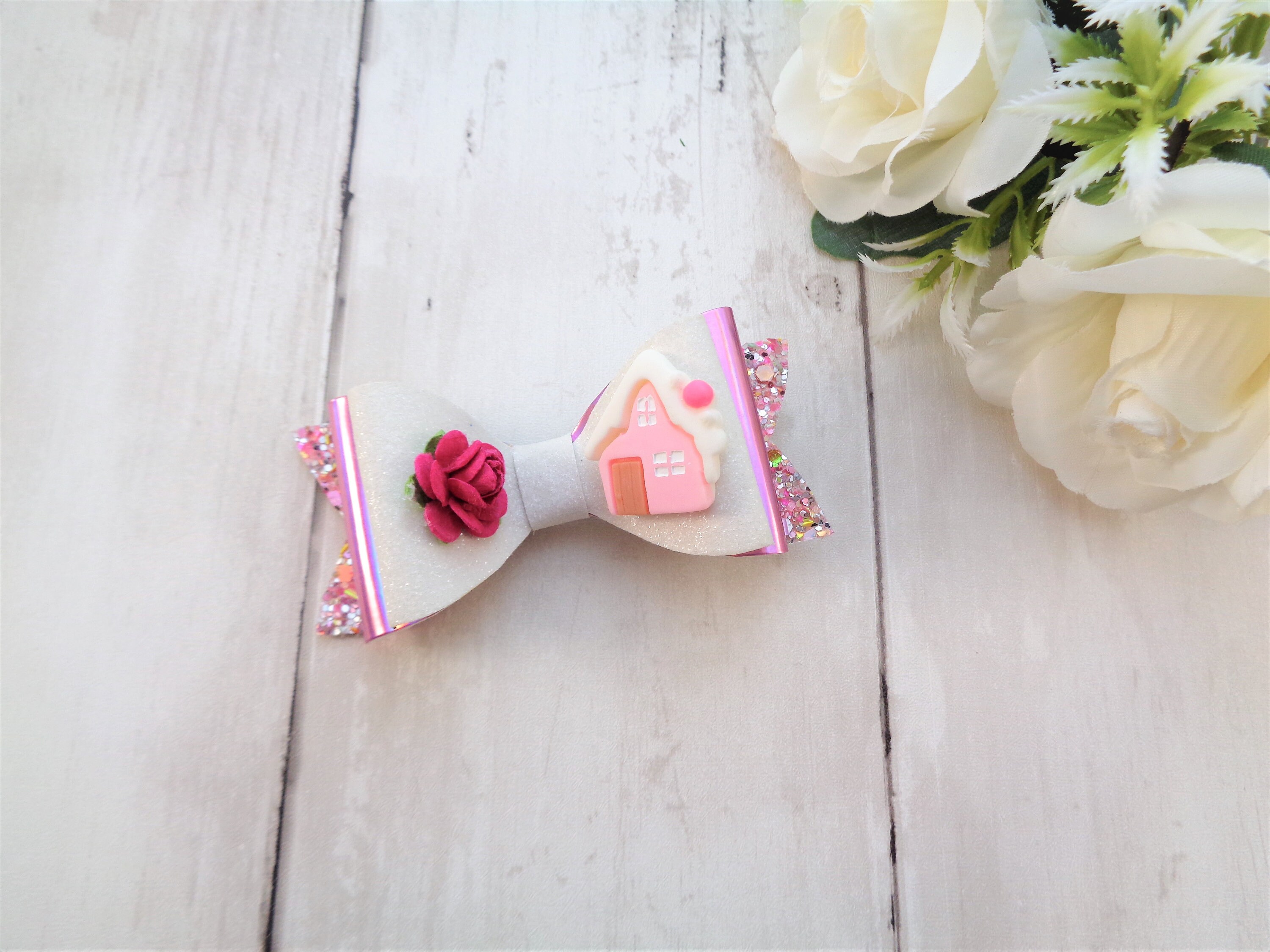 Gingerbread House Hair Bow, Pink Glittery Bow - Etsy