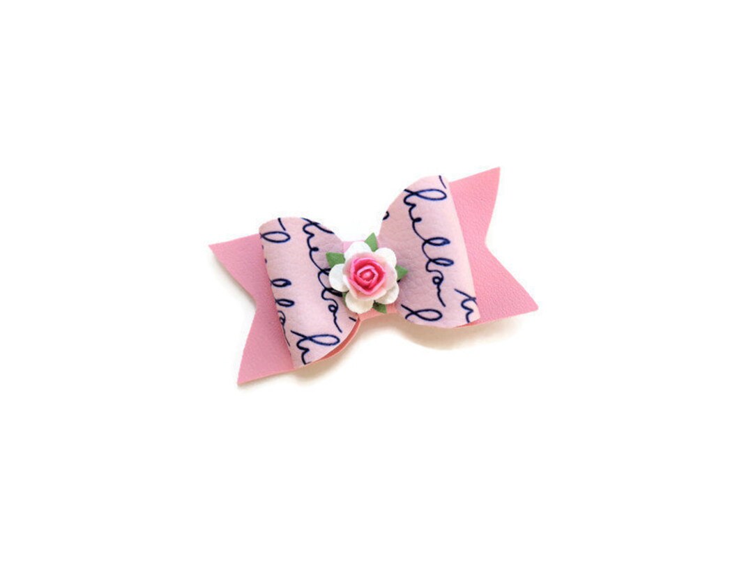 Pink Flower Bow Hello Hair Bow Pretty Hair Bow - Etsy