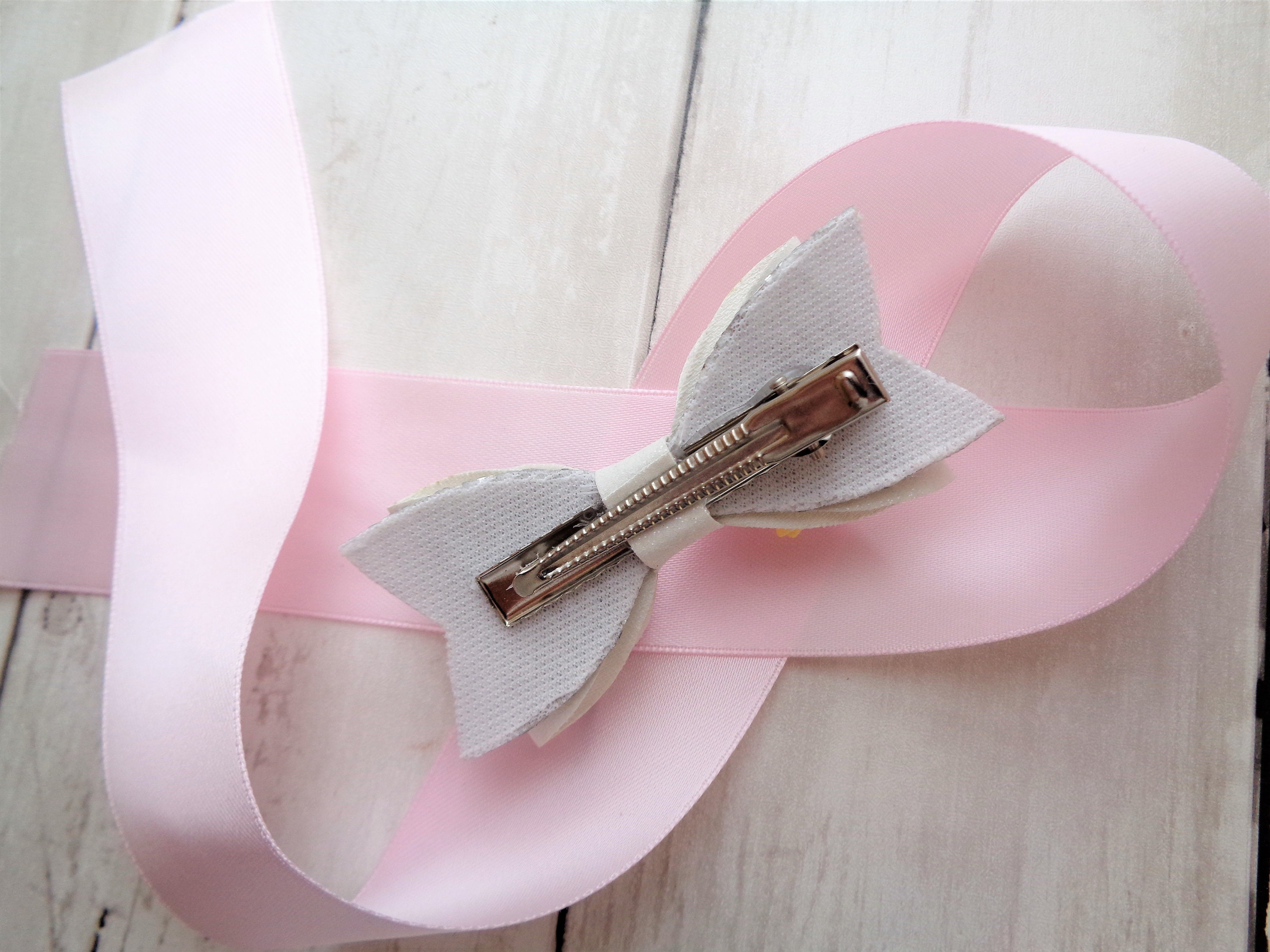 Swan Princess Hair Bow, Pink Flower Embellished Bow, Pink Shimmer Bow ...