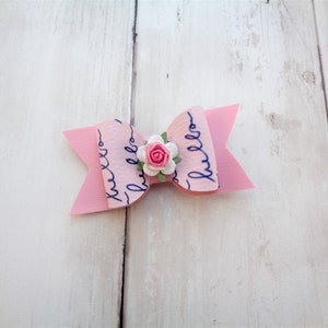 Pink Flower Bow Hello Hair Bow Pretty Hair Bow - Etsy
