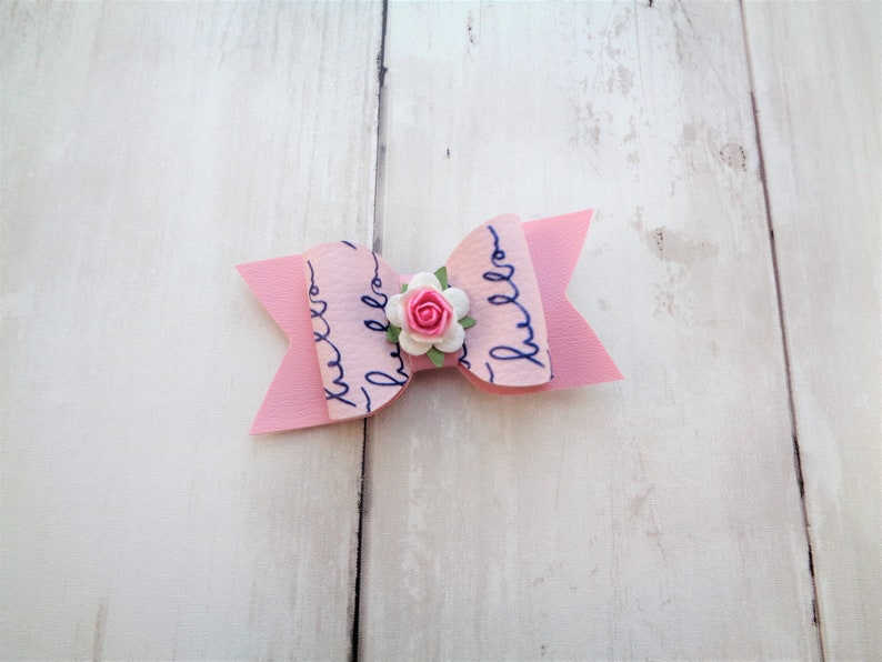 Pink Flower Bow Hello Hair Bow Pretty Hair Bow - Etsy