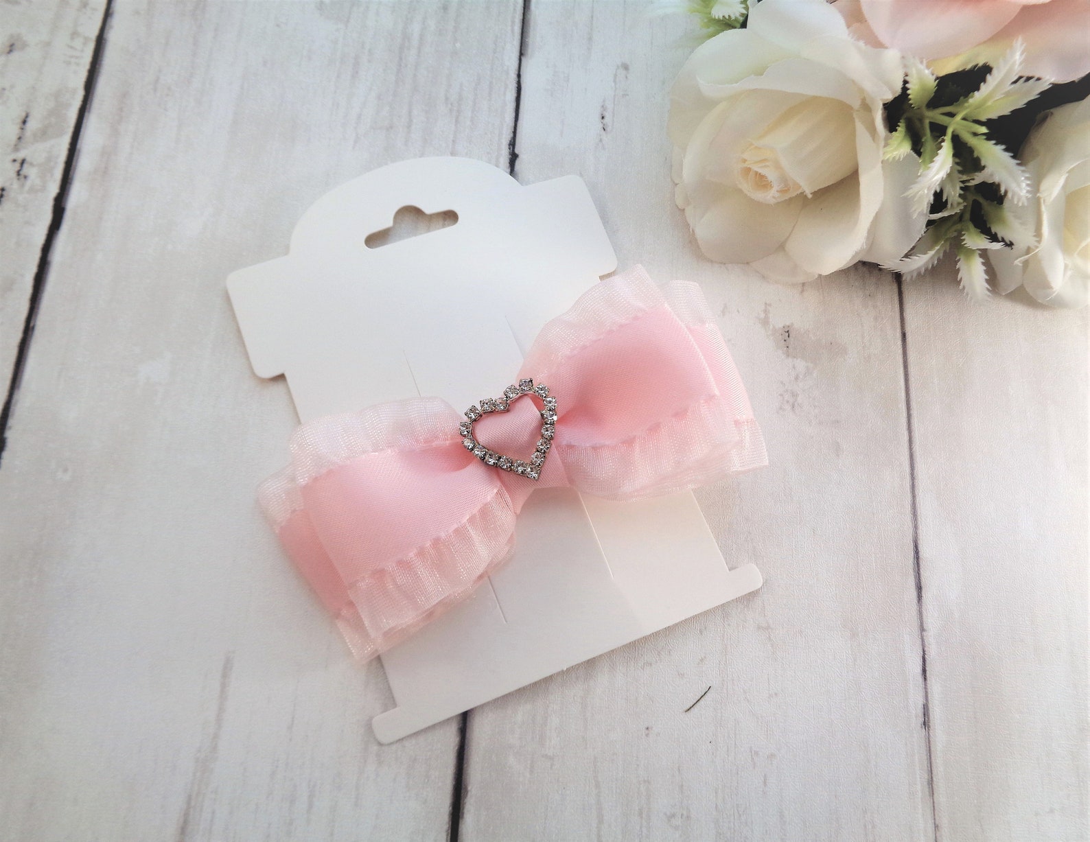 PEARL PINK RIBBON Hair Bow, Special Occasion Hair Bow, Pink Organza ...