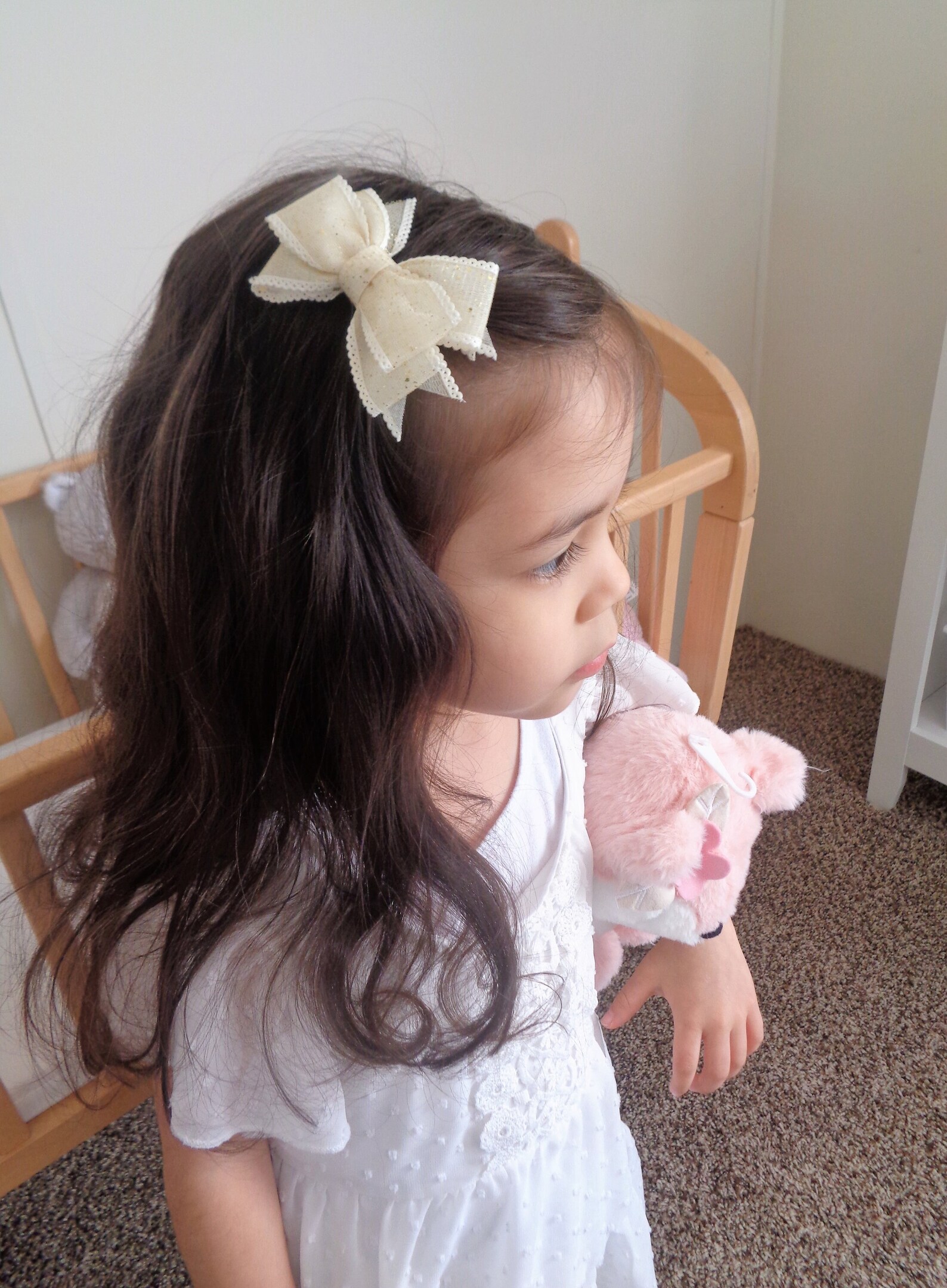 Cream Organza Hair Bow, Sparkle Mesh Ribbon Hair Bow, Sheer Ribbon Hair ...