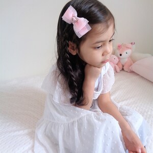 PEARL PINK RIBBON Hair Bow, Special Occasion Hair Bow, Pink Organza ...