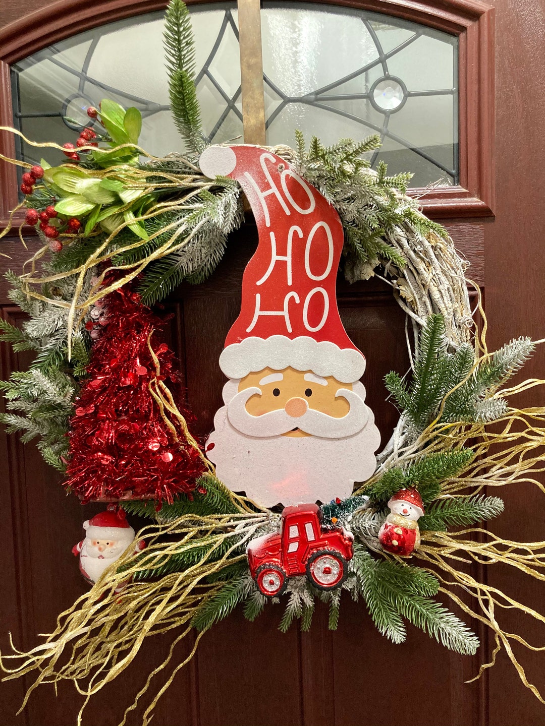 Corona de Navidad de Papá Noel - Etsy España