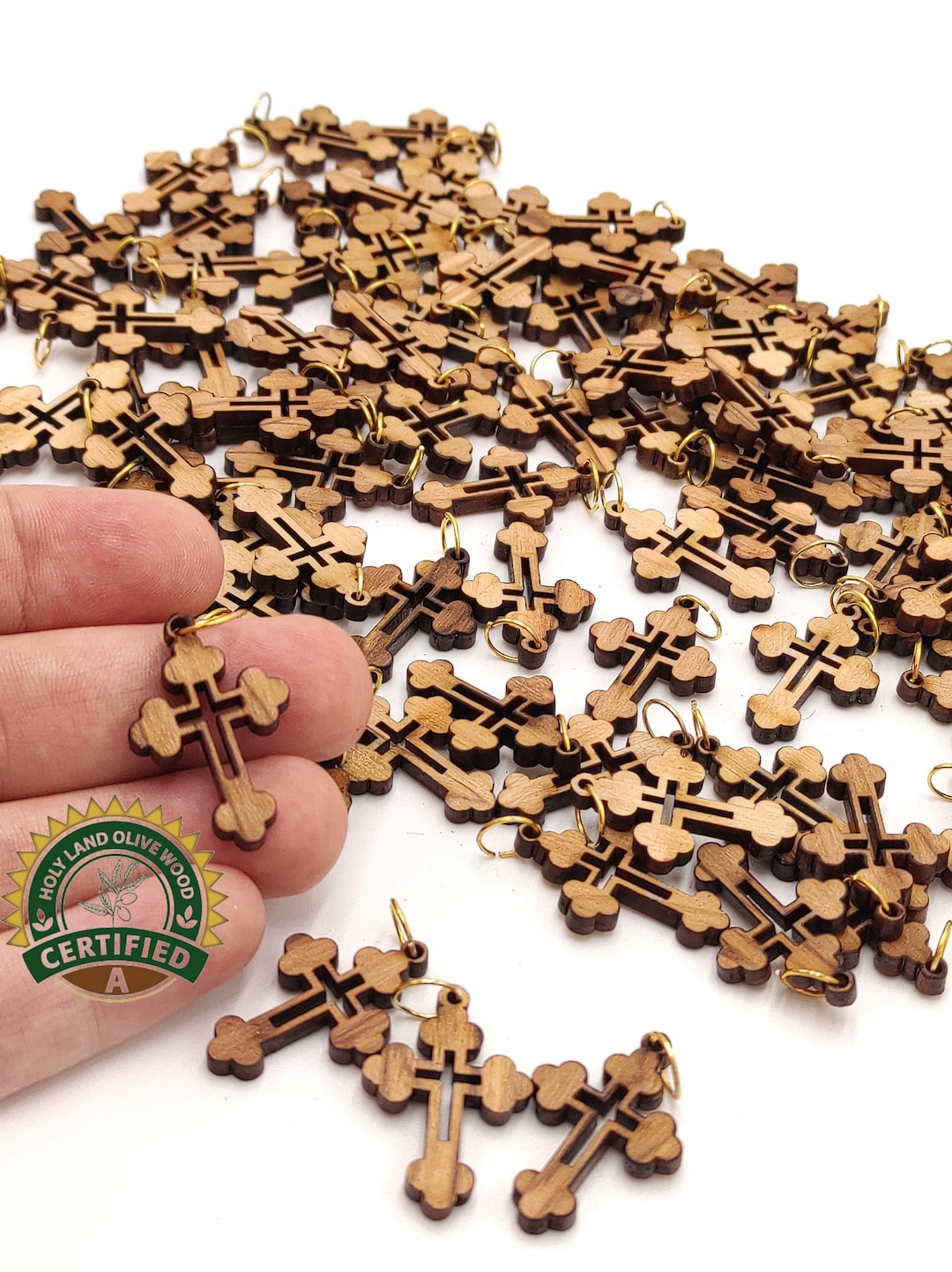 50 Pcs Olive Wood Crosses Hand Made Lot Holy Land Jerusalem Rosary ...