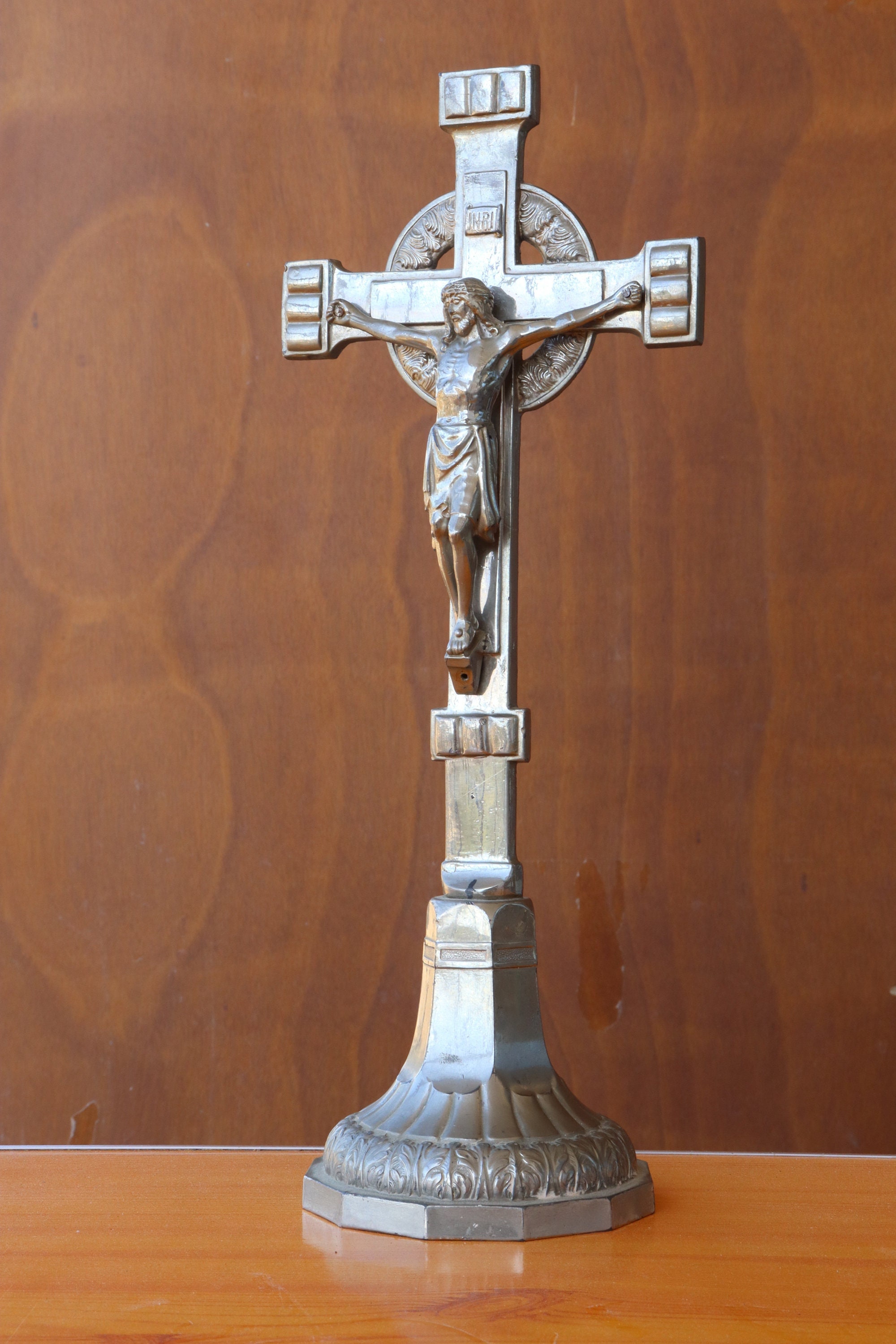Altar Crucifix Standing Metal Cross Christi Antique Silver - Etsy
