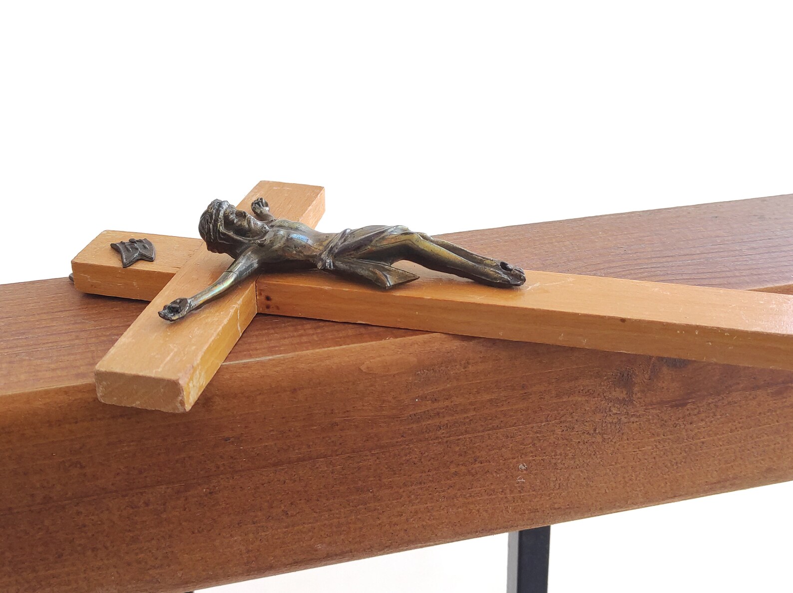 Cross Crucifix Vintage Church Wall Carved Wood Brass Color - Etsy