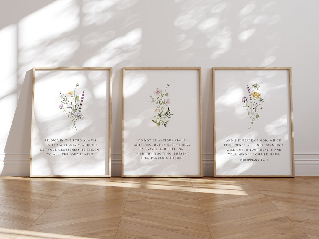 Rejoice in the Lord Always, Philippians 4:4-7, Christian Wall Art Set ...