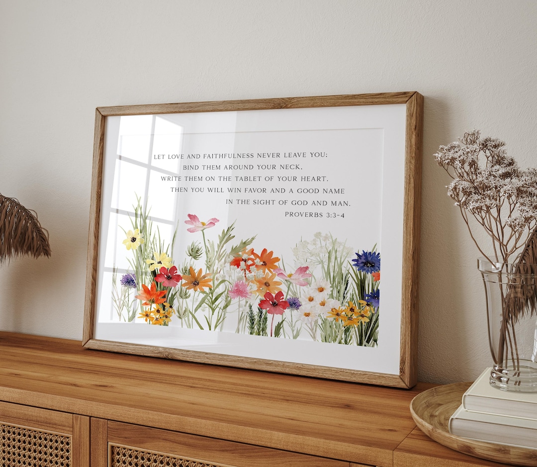 Love and Faithfulness - Proverbs 3:3-4, Bible Verse Wall Art, Christian ...