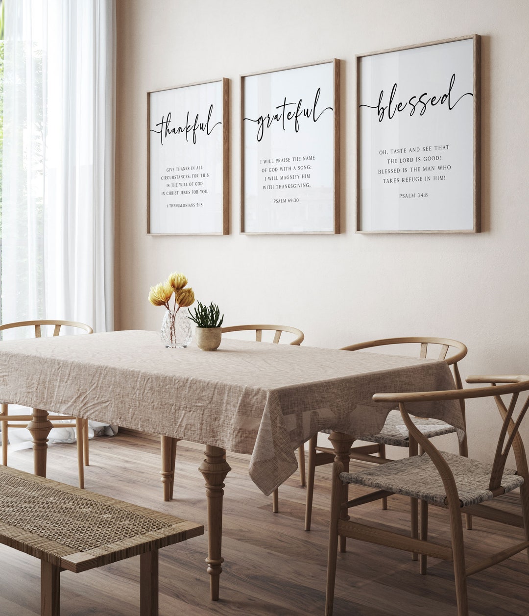 Thankful Grateful Blessed - Set of 3 Christian Wall Art, Large Print ...