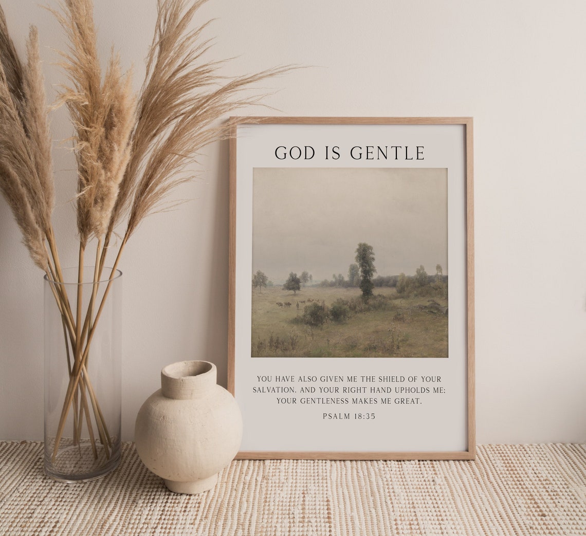 God is Gentle Psalm 18:35, Large Size Christian Wall Art, Bible Verse ...