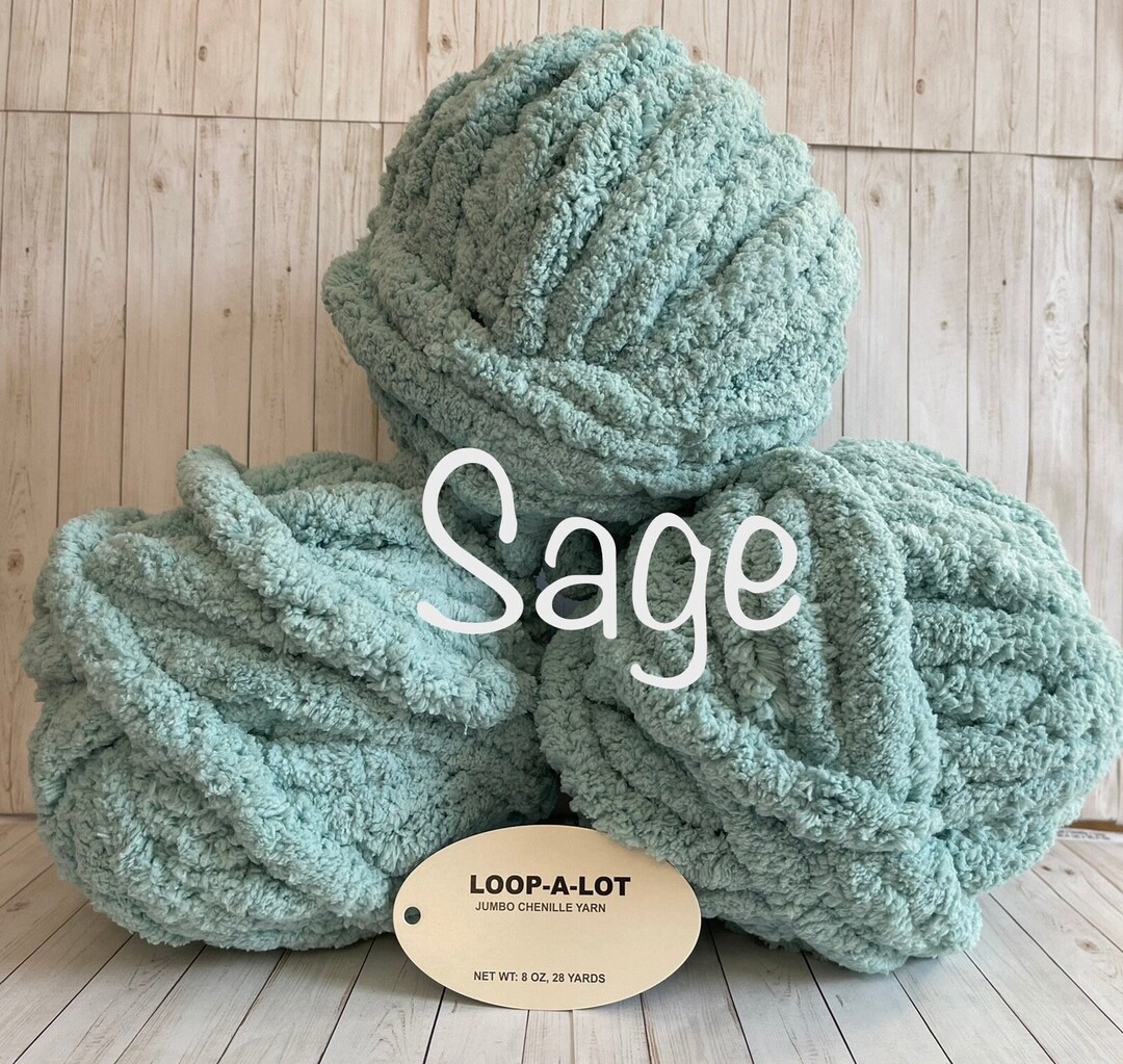 JUMBO Chenille Yarn, NEW COLOR Sage Loop-a-lot 8oz/226.8g, 28y ...