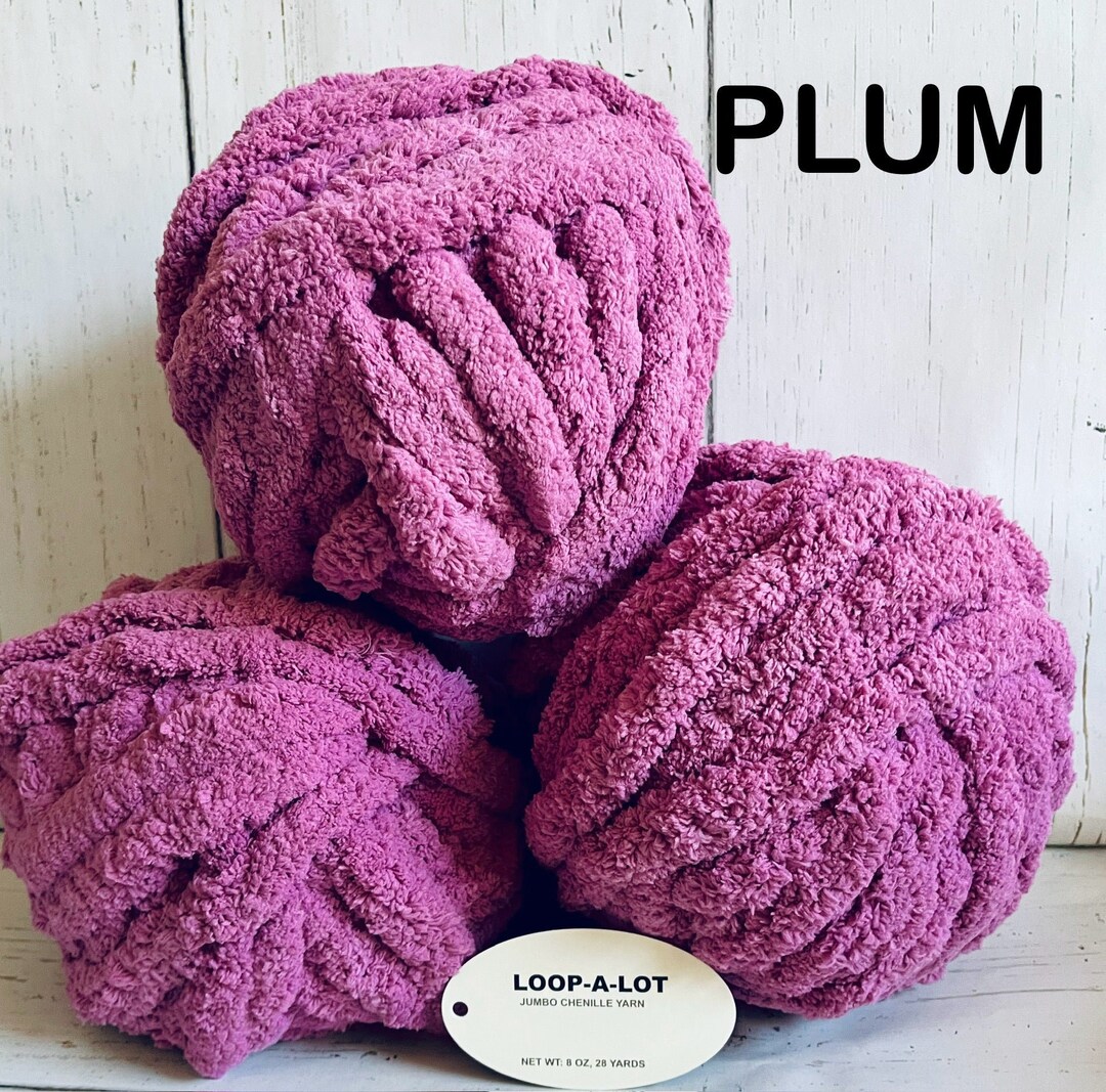 JUMBO Chenille Yarn, NEW COLOR Plum Loop-a-lot 8oz/226.8g, 28y ...