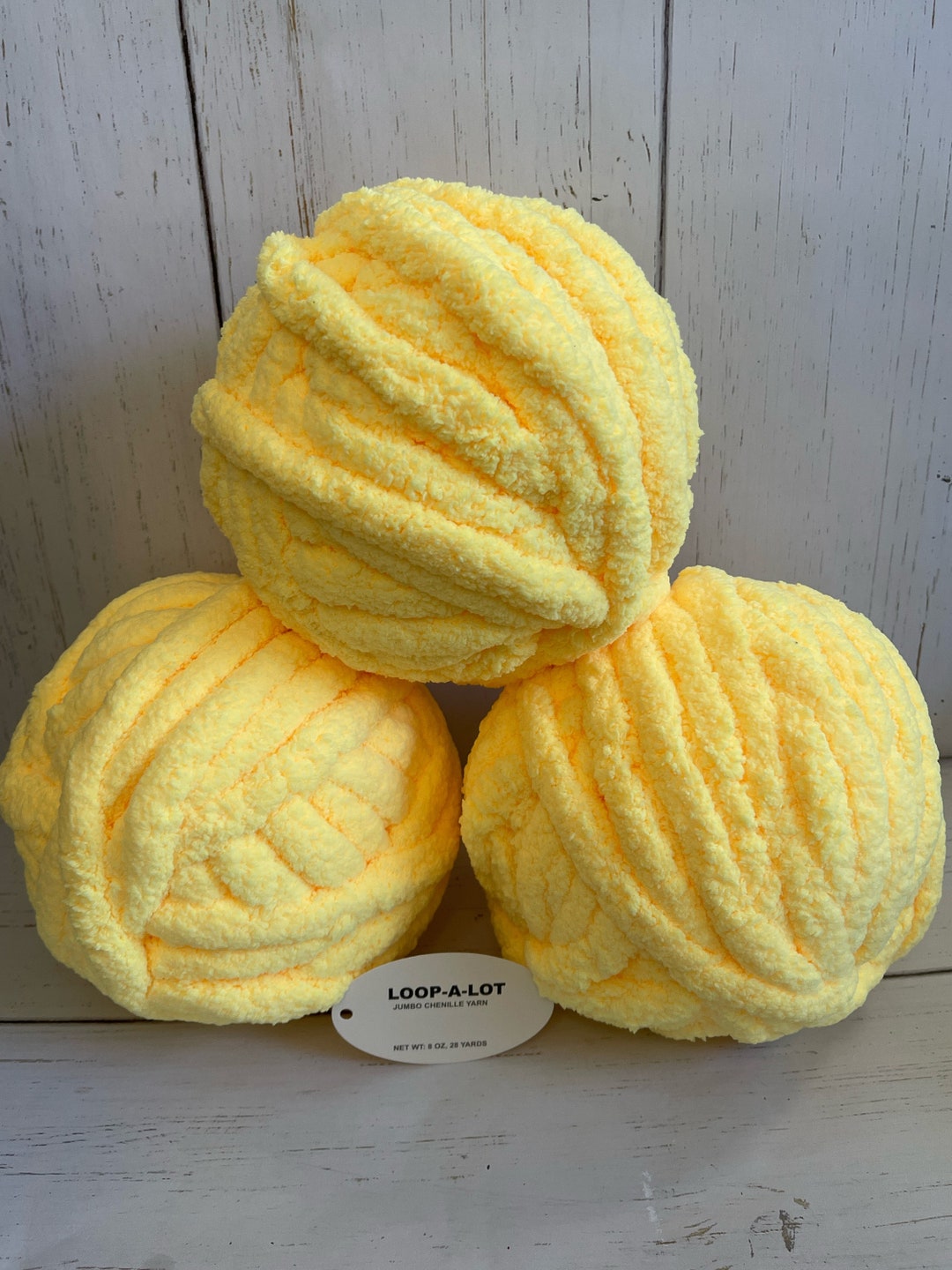 JUMBO Chenille Yarn, NEW COLOR Lemon Loop-a-lot 8oz/226.8g, 28y ...