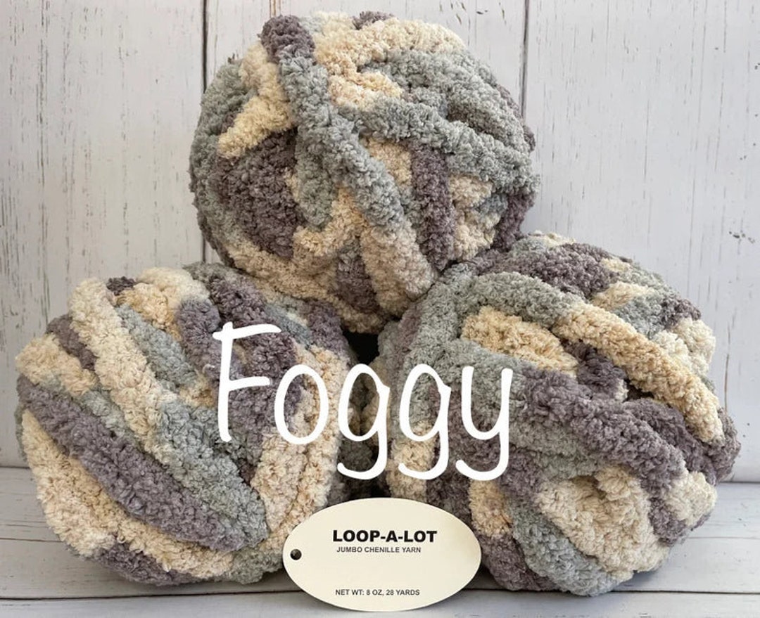 JUMBO Chenille Yarn, NEW COLOR Foggy Loop-a-lot 8oz/226.8g, 28y ...