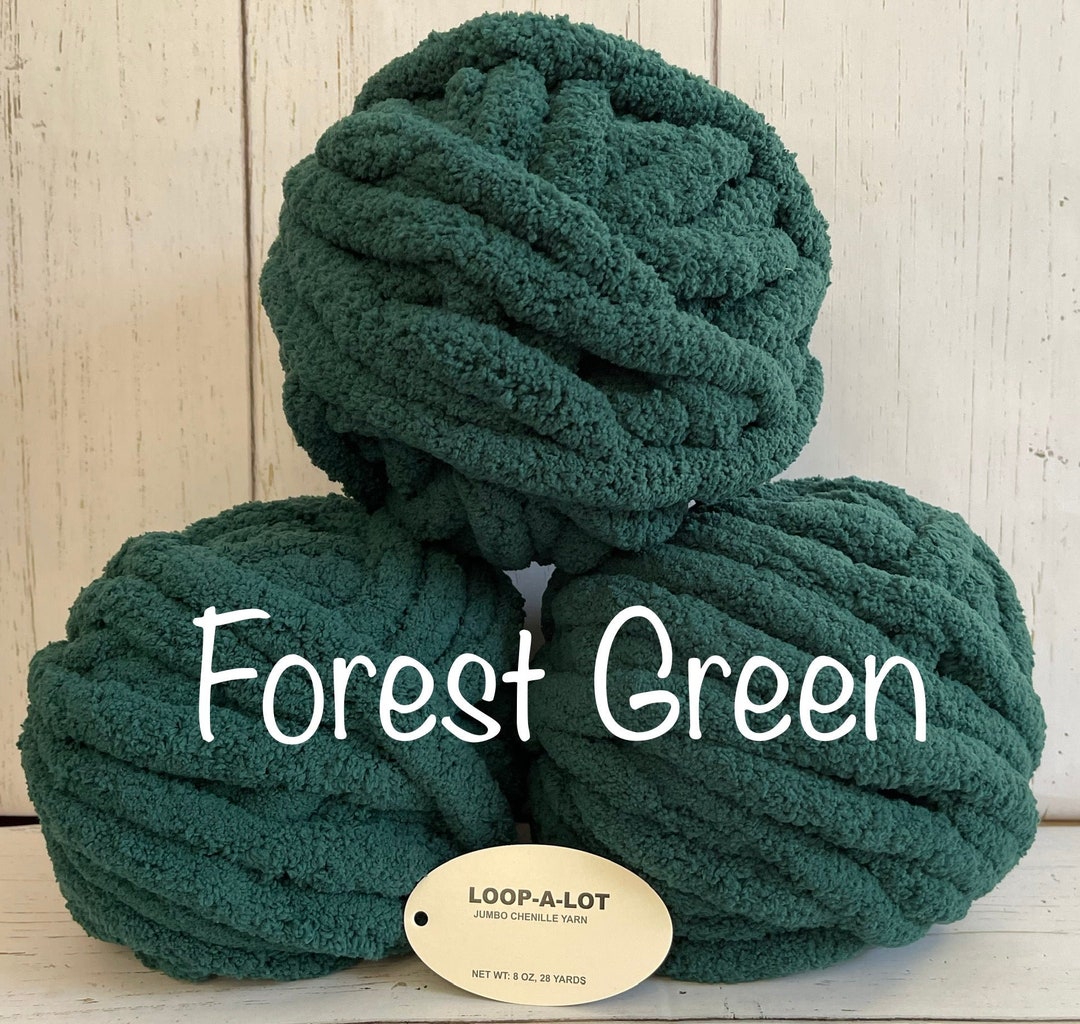 Free Shipping!! Chenille Yarn ~ Forest Green ~ Loop-a-lot ~ Chunky Yarn ...