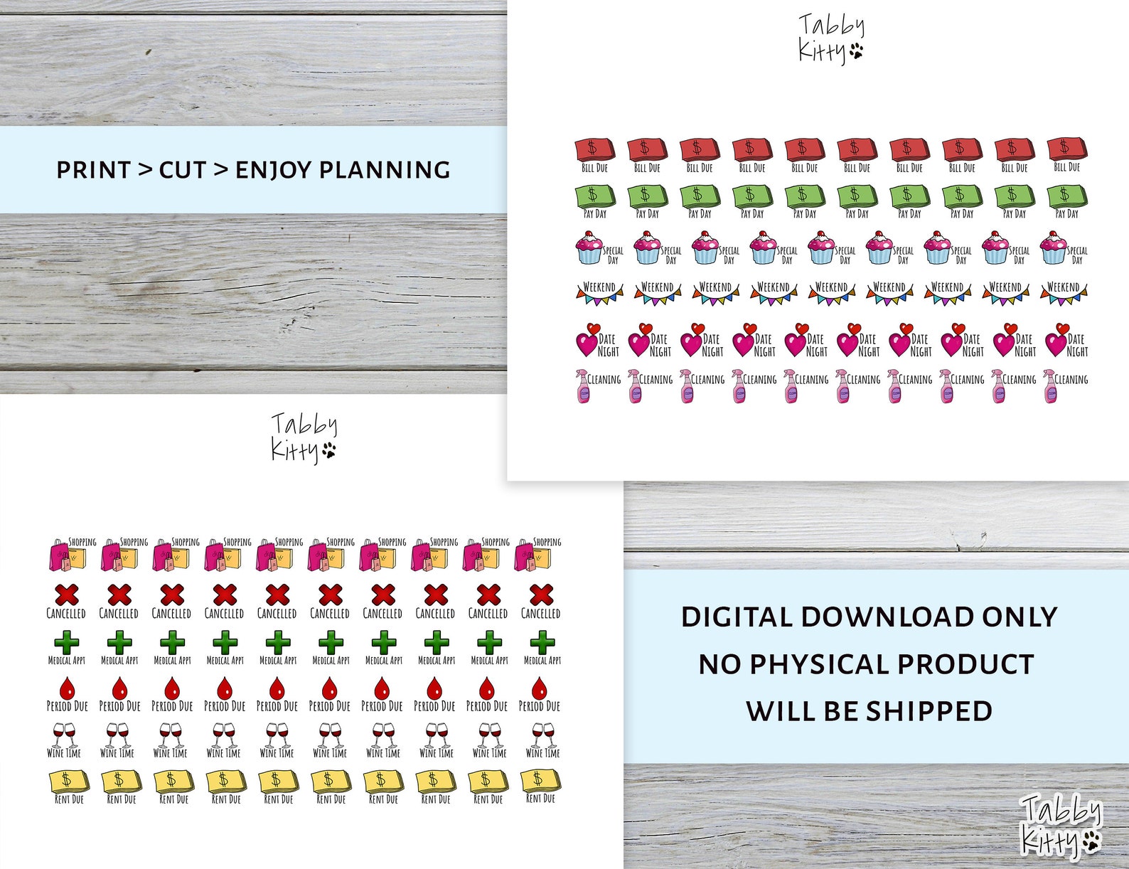 Everyday Planner Stickers Printable Digital Functional Daily Doodles ...