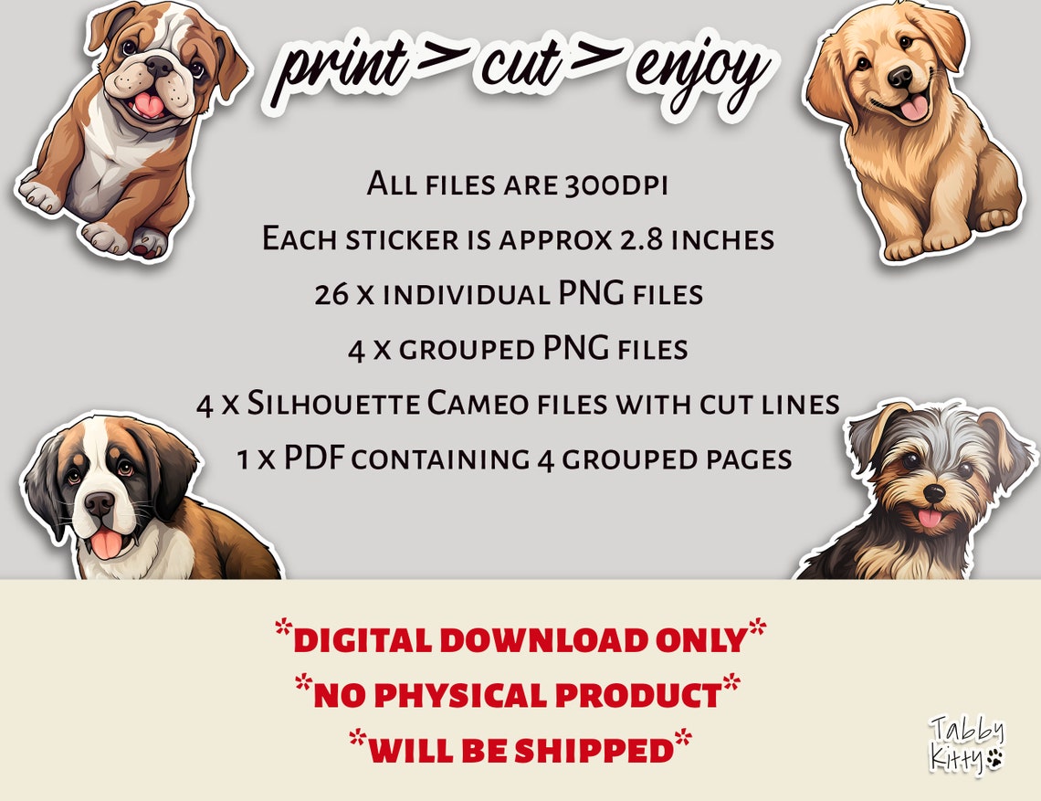 Cute Puppy PRINTABLE Sticker Sheets Print and Cut, PNG Sticker, 26 ...