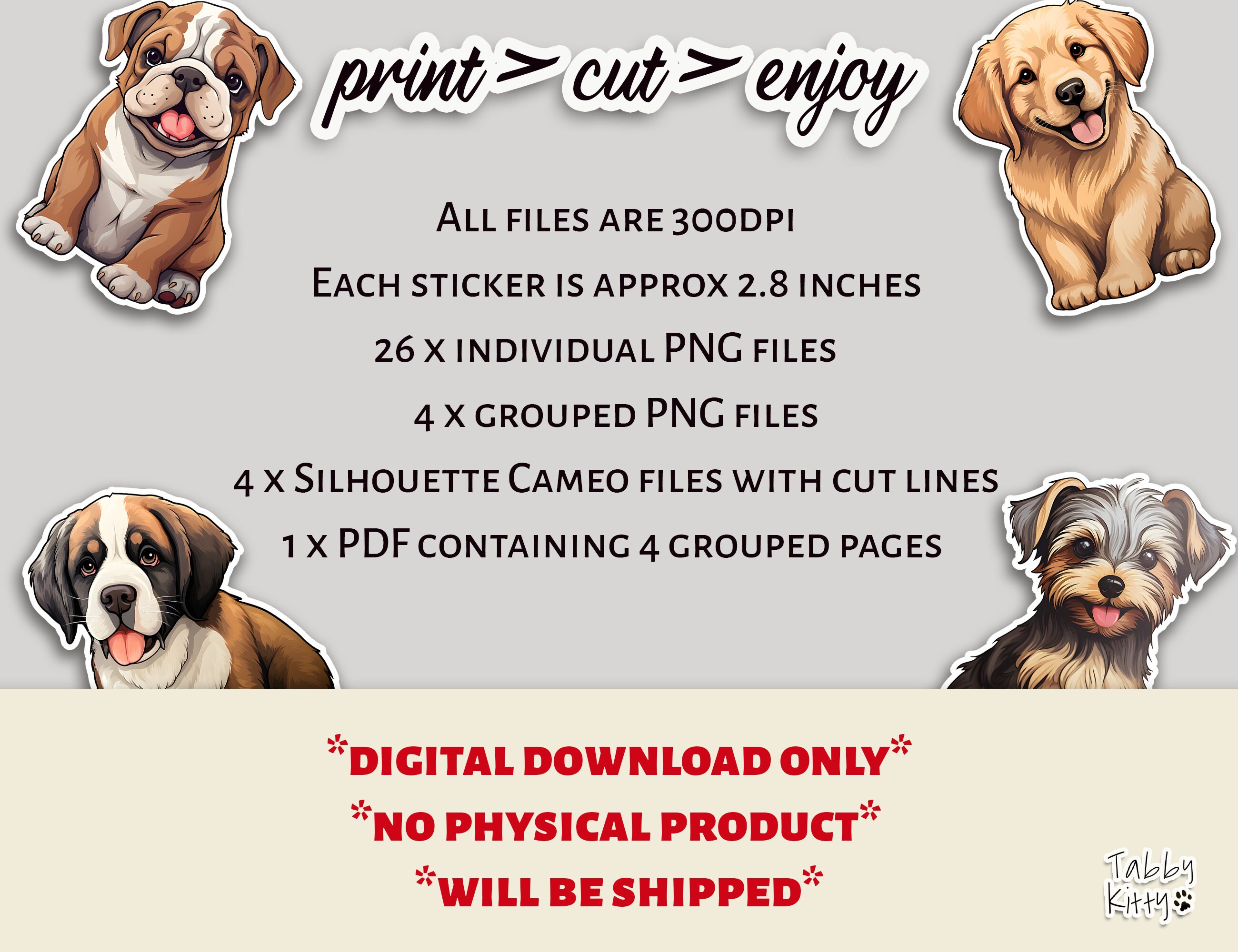 Cute Puppy PRINTABLE Sticker Sheets Print and Cut, PNG Sticker, 26 ...