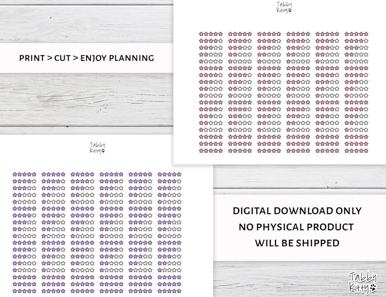 Star Rating Planner Stickers Printable Sheets, Rating Stars, Digital ...