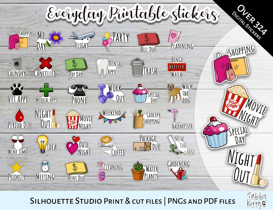 Everyday Planner Stickers Printable Digital Functional Daily Doodles ...
