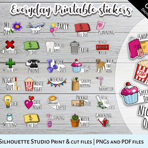 Everyday Planner Stickers Printable Digital Functional Daily Doodles ...