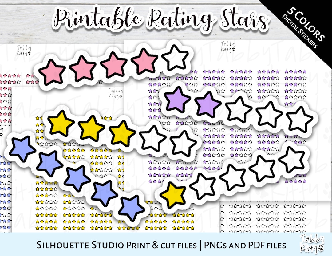 Star Rating Planner Stickers Printable Sheets, Rating Stars, Digital ...