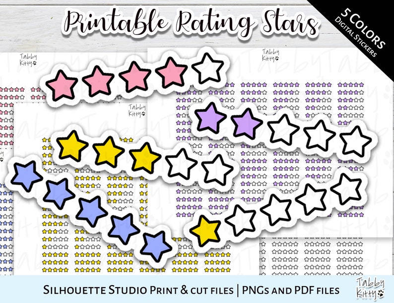 Star Rating Planner Stickers Printable Sheets, Rating Stars, Digital ...