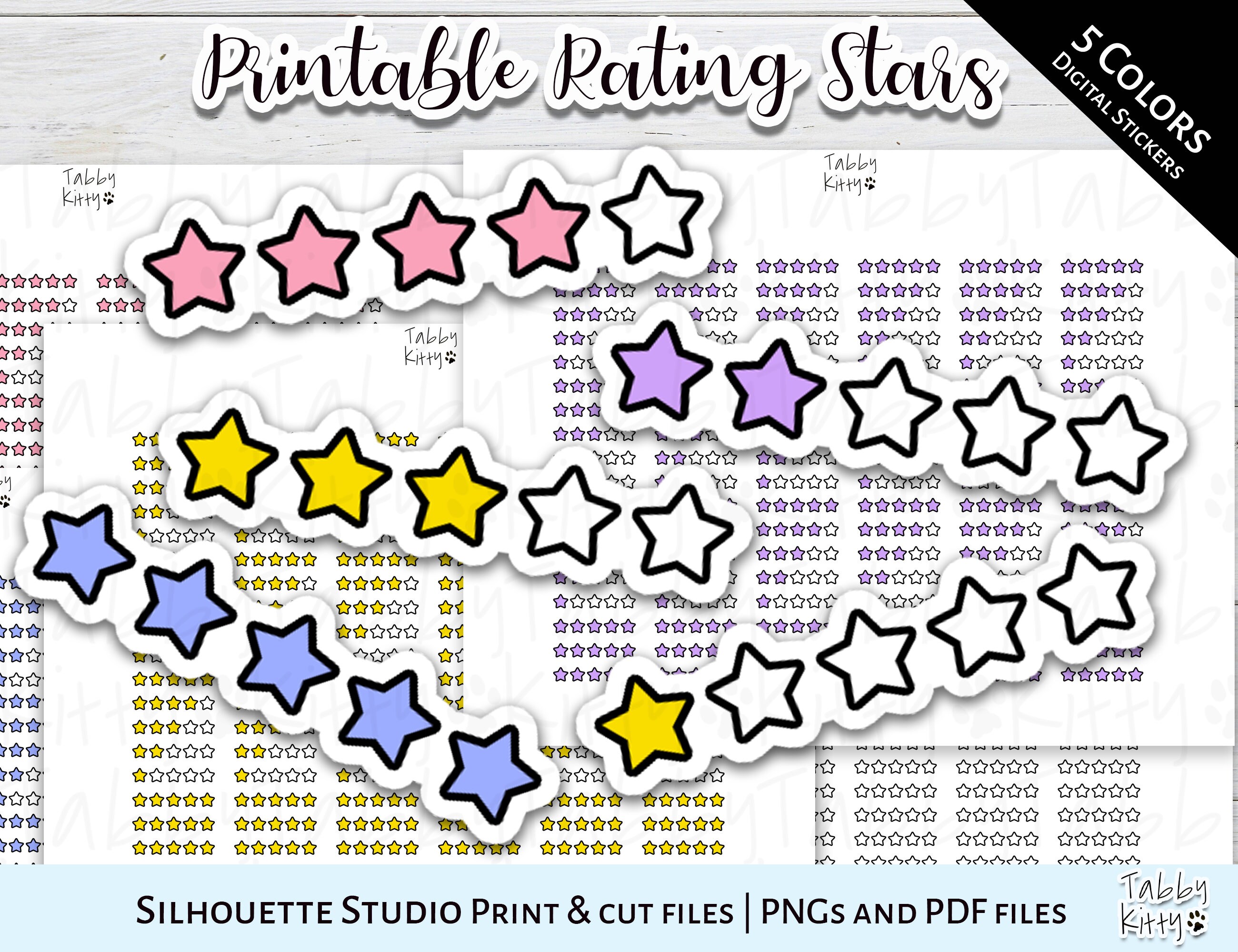 Star Rating Planner Stickers Printable Sheets, Rating Stars, Digital ...