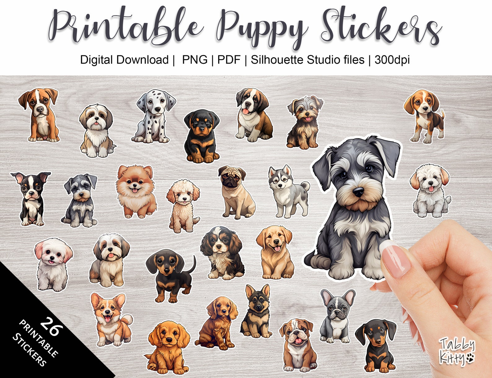 Cute Puppy PRINTABLE Sticker Sheets Print and Cut, PNG Sticker, 26 ...