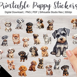 Cute Puppy PRINTABLE Sticker Sheets Print and Cut, PNG Sticker, 26 ...