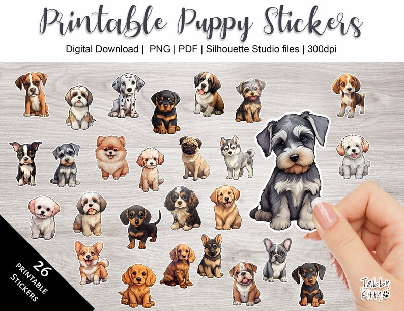 Cute Puppy PRINTABLE Sticker Sheets Print and Cut, PNG Sticker, 26 ...