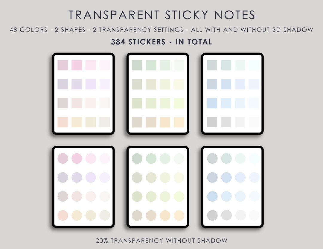 DIGITAL Sticky Notes Transparent Stickers Bundle Pack, PNG, Goodnotes ...